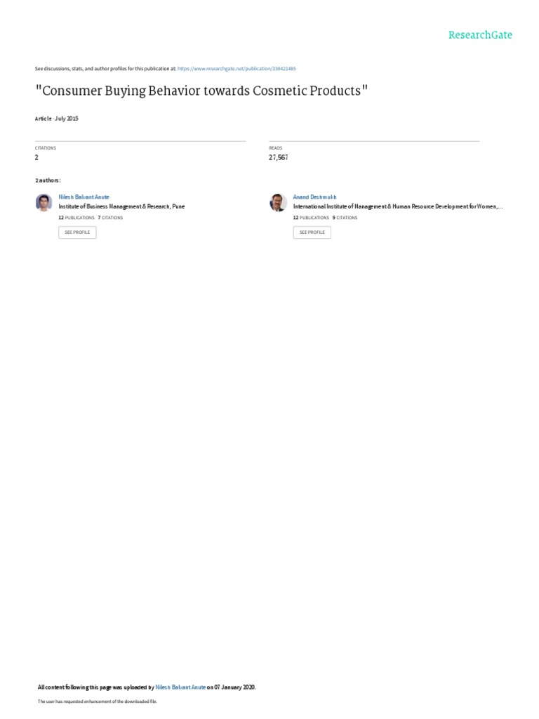 Cosmetic Buying Behavior Study | PDF | Consumer Behaviour | Behavior