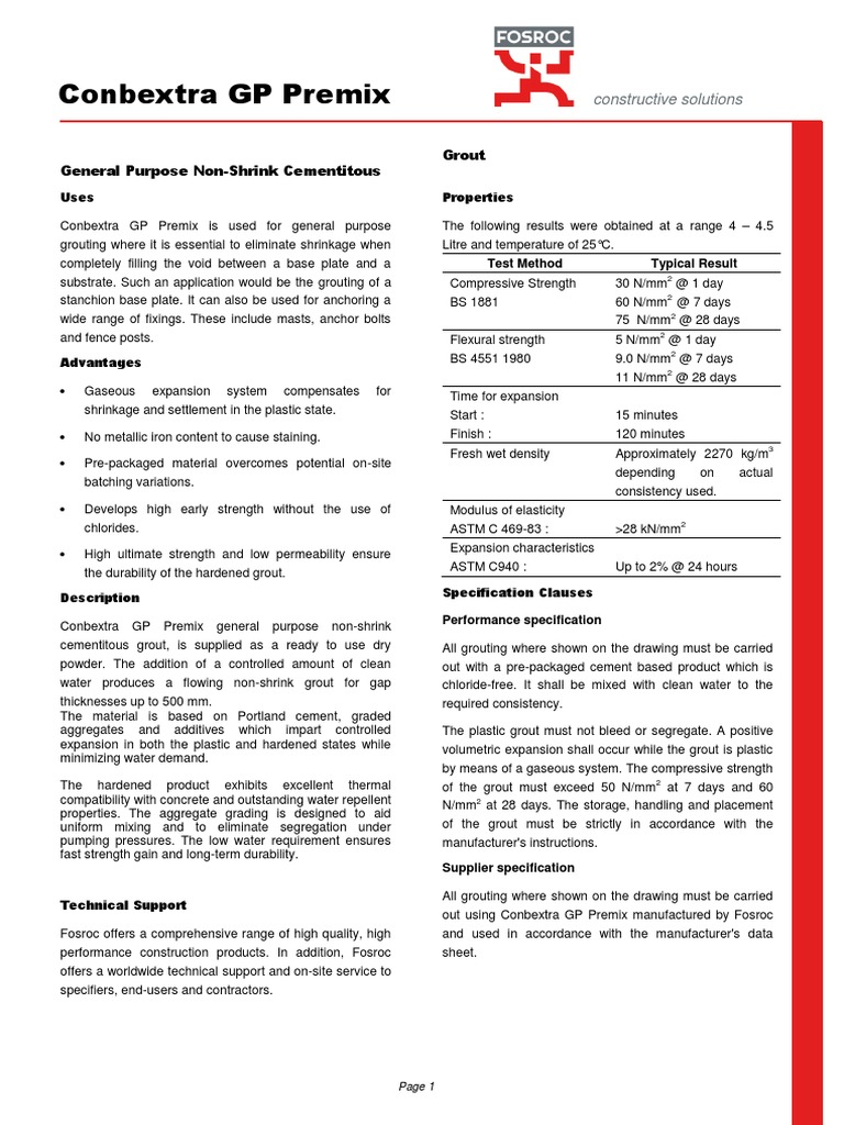 Conbextra GP Premix | PDF | Concrete | Water