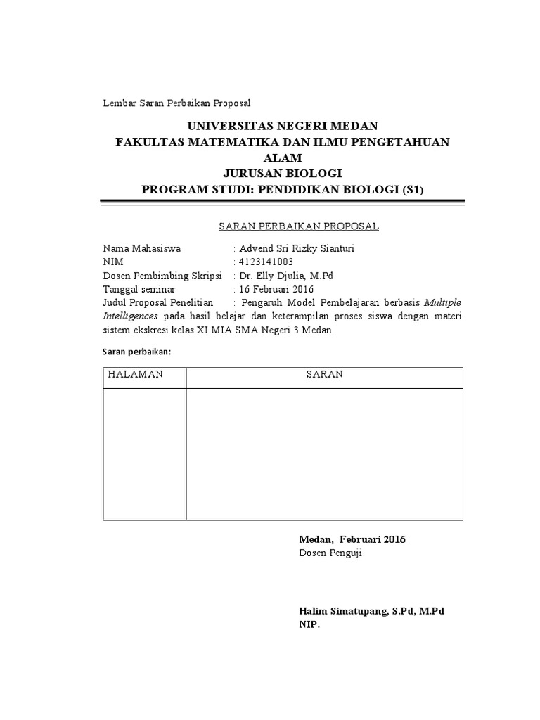 Lembar Saran Perbaikan Proposal | PDF