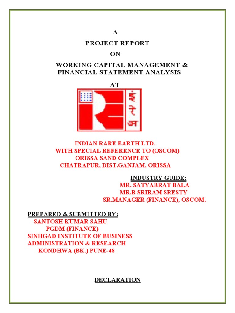 A Project Report ON Working Capital Management & Financial Statement ...