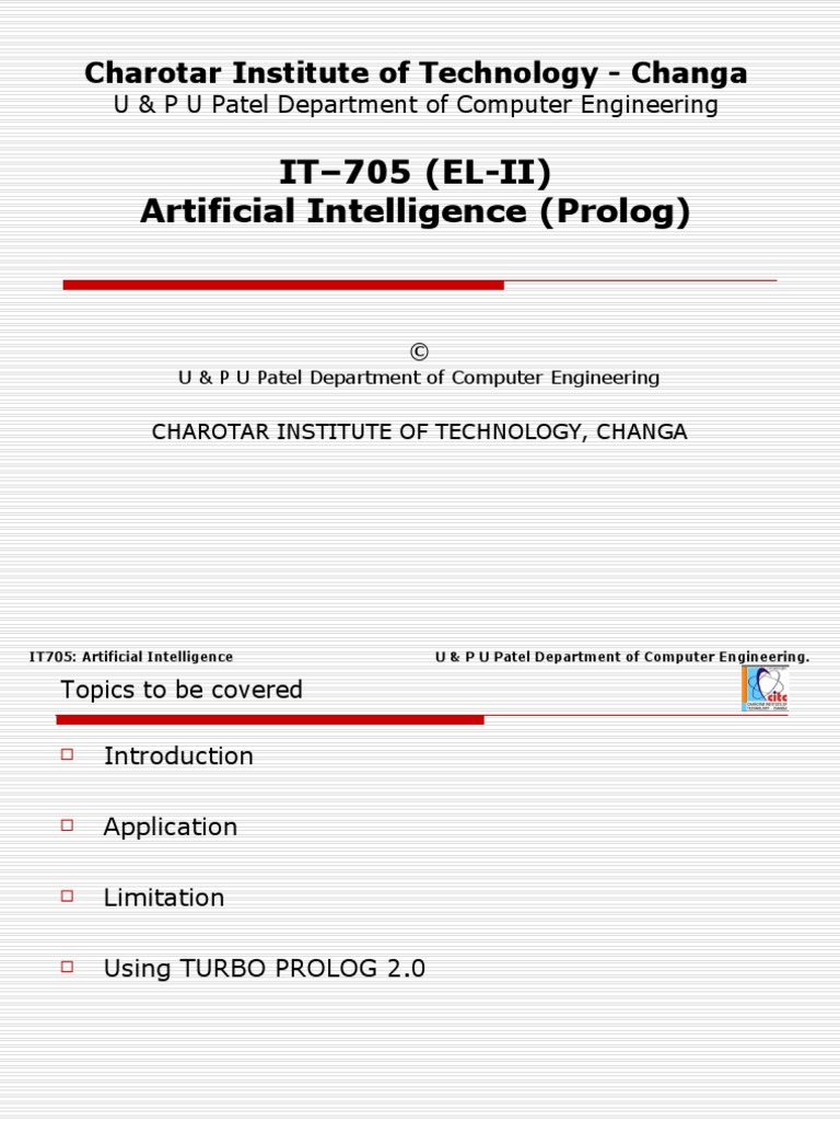 IT-705 (EL-II) Artificial Intelligence (Prolog) : Charotar Institute of ...