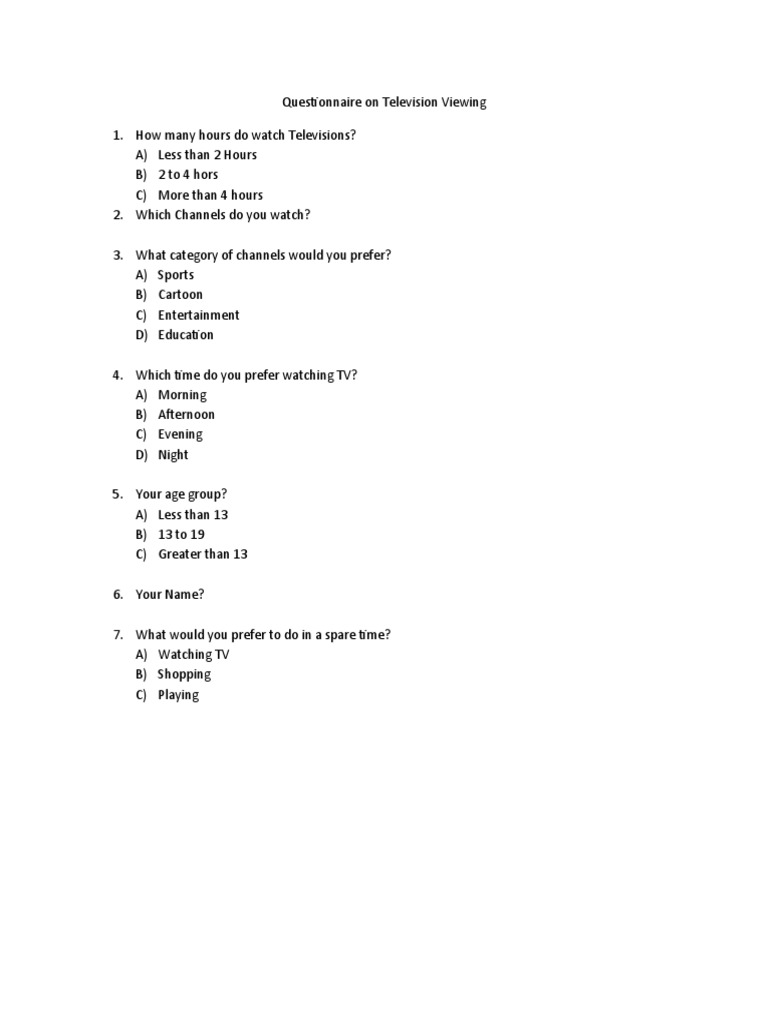 Television Viewing Preferences Survey | PDF | Sports & Recreation