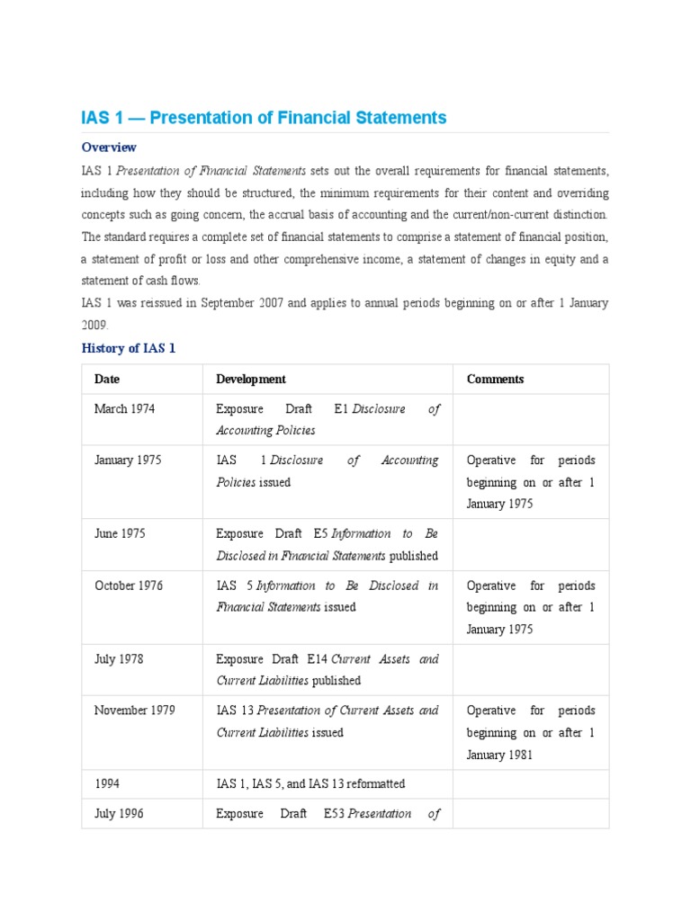 IAS 1 - Presentation of Financial Statements | PDF | International ...