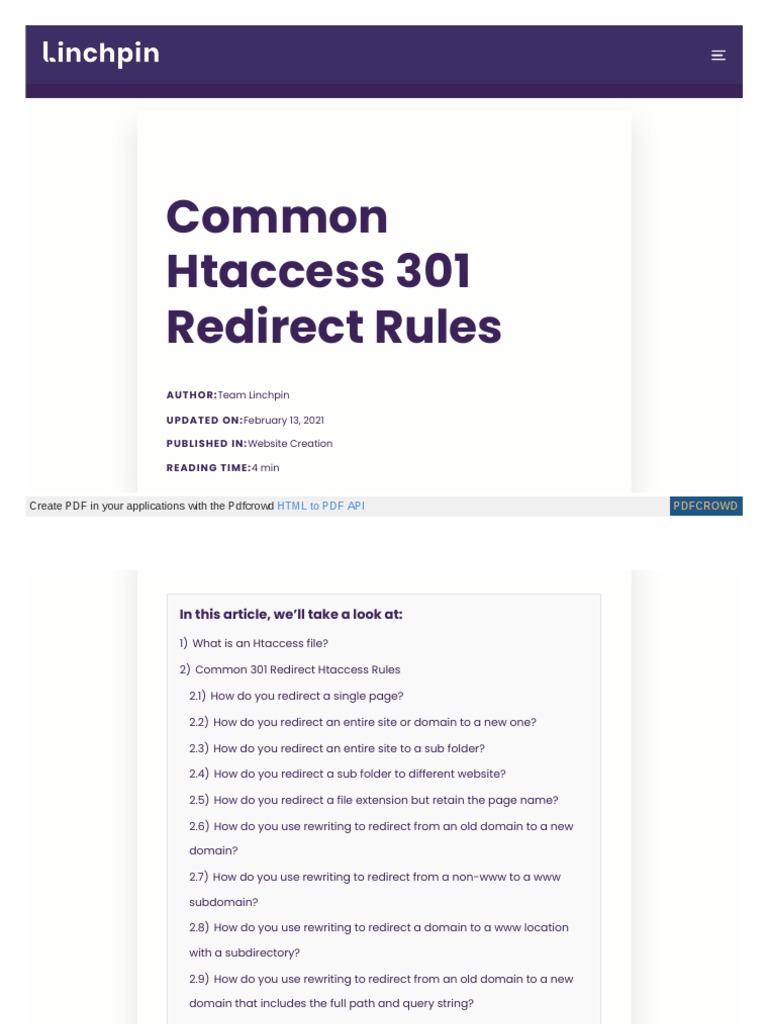 Common Htaccess 301 Redirect Rules: Create PDF in Your Applications With The Pdfcrowd | PDF ...