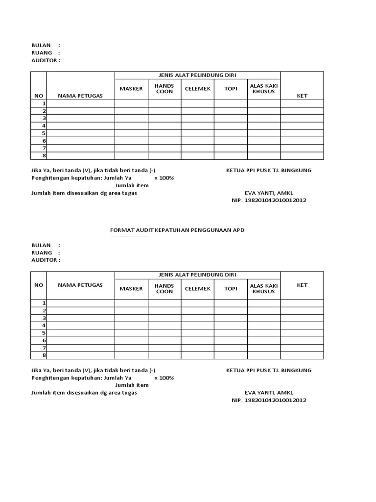 Audit Kepatuhan Penggunaan APD di Rumah Sakit | PDF