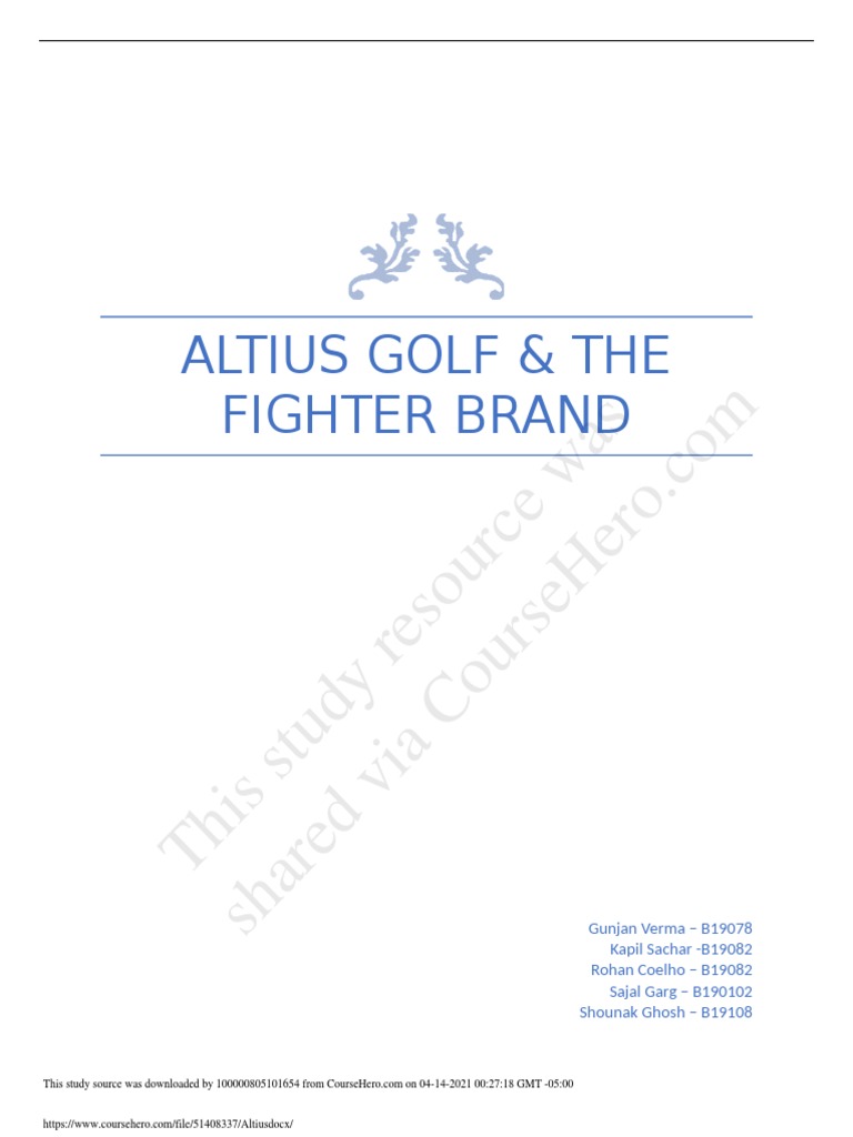 Altius Golf & The Fighter Brand: This Study Resource Was | PDF | Brand ...