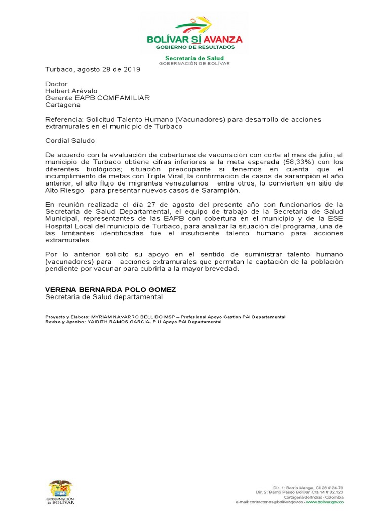 Carta Comfamiliar - Talento Humano Pai | PDF