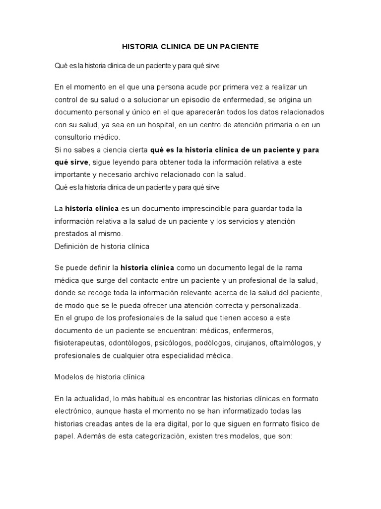 Historia Clinica de Un Paciente | PDF | Historial médico | Ciencias de ...