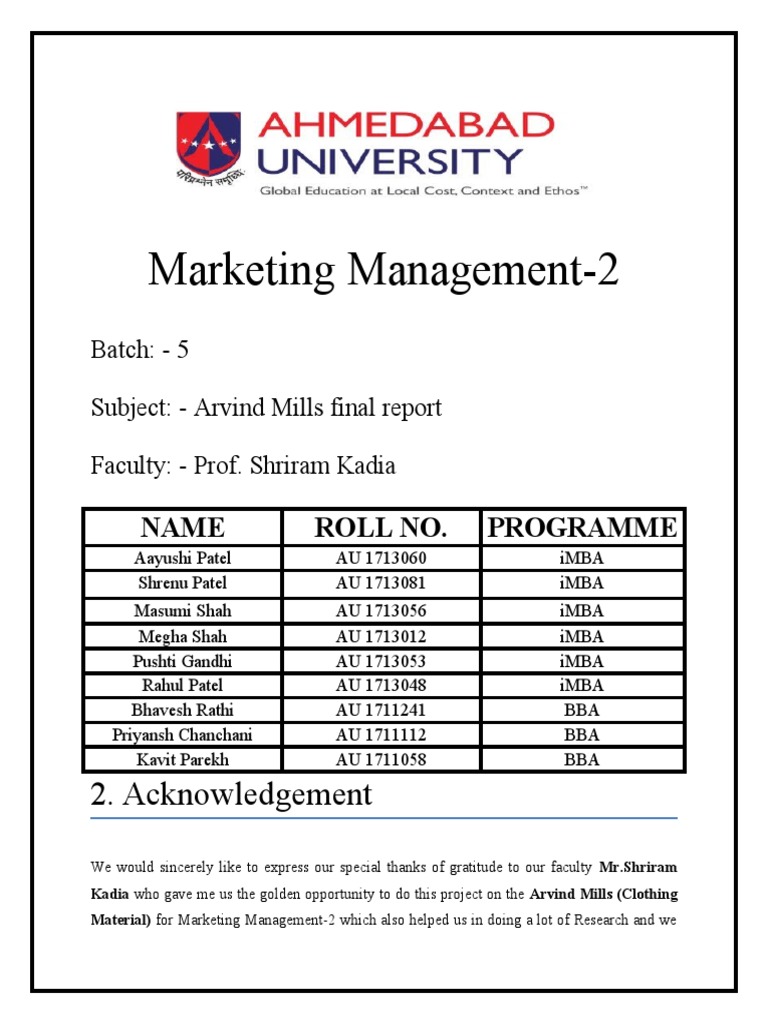 Marketing Management 2 2 Acknowledgement Pdf Advertising Pricing