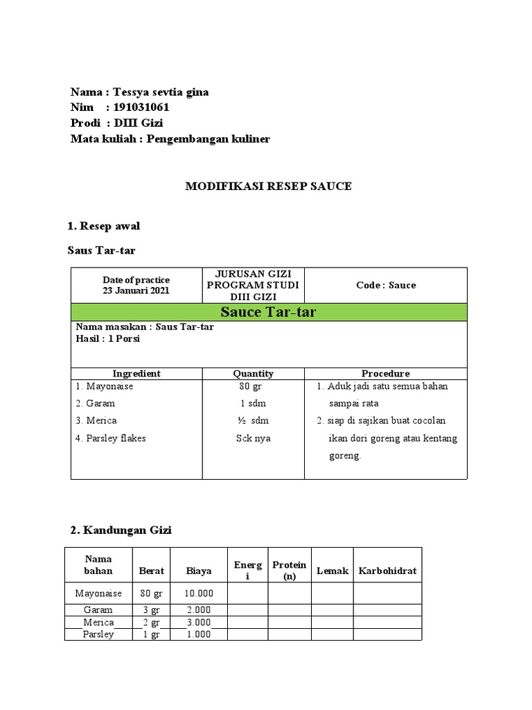 Modifikasi Resep Saus Tar-tar dan Kuning Telur | PDF