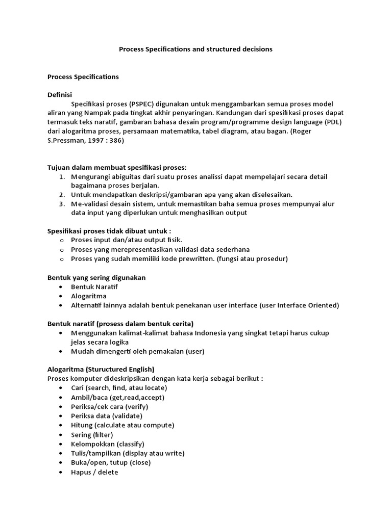 Process Specifications And Structured Decisions Pdf