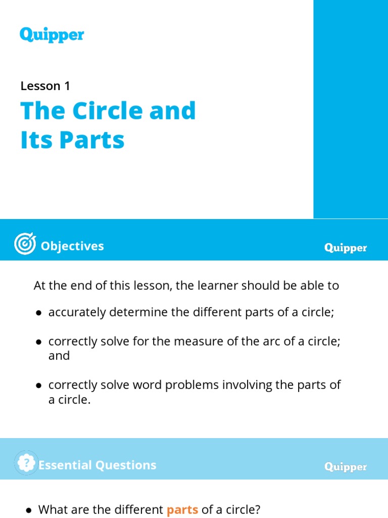 Unit 10 Lesson 1 The Circle and Its Parts | PDF | Circle | Angle