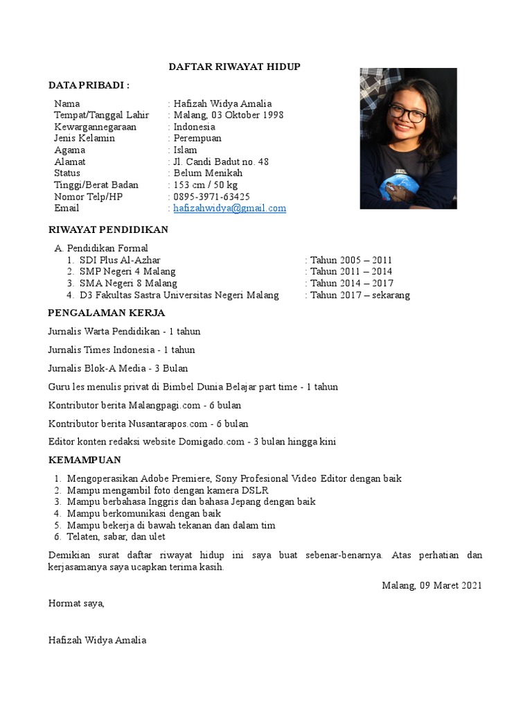 CV - Hafizah Widya Amalia | PDF