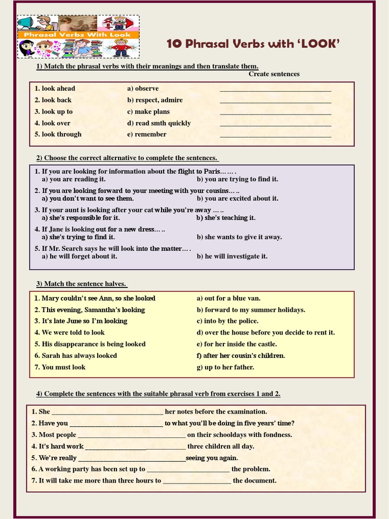 10 Phrasal Verbs With Look Grammar Drills - 89138 | PDF | Language Arts ...
