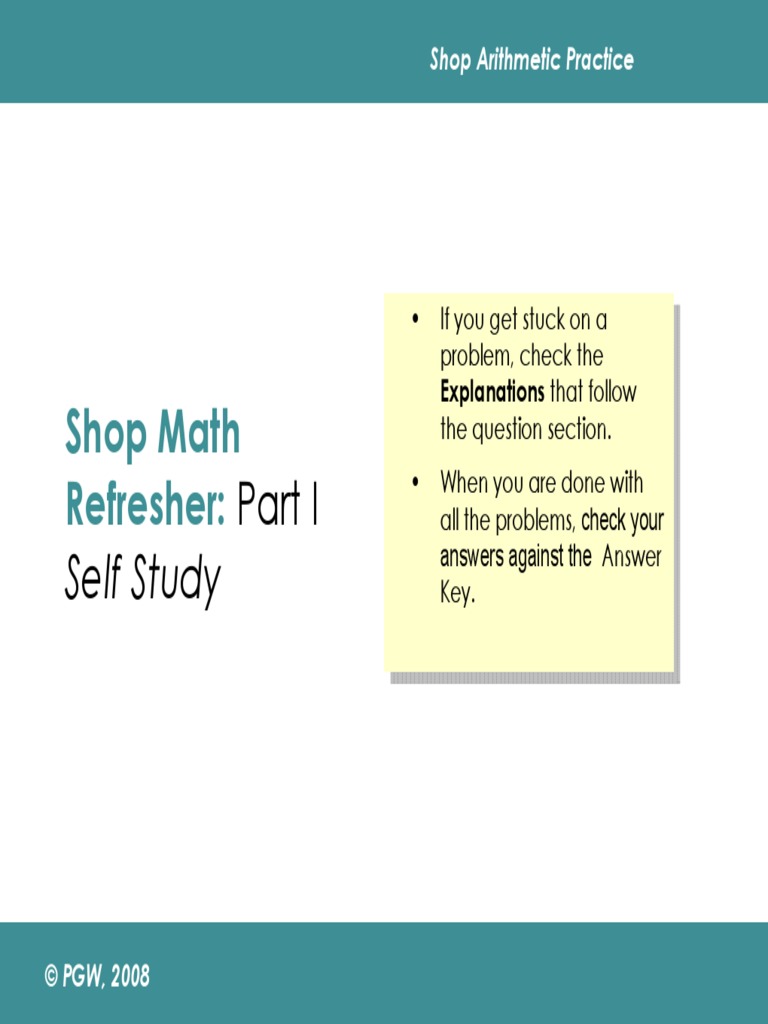 Shop Math Refresher:: Self Study | PDF | Arithmetic | Multiplication
