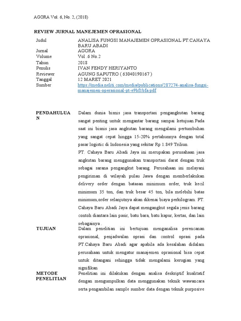 Review Jurnal Manajemen Oprasional | PDF
