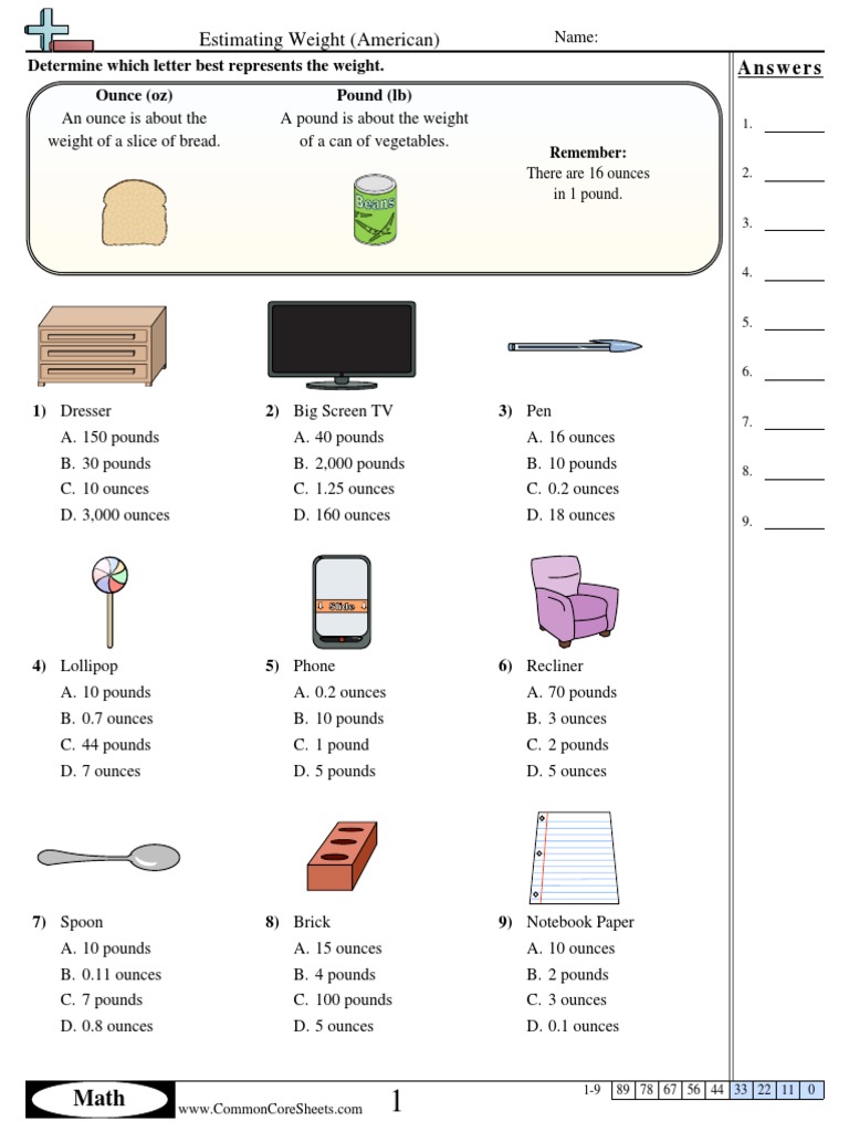 Estimating Weight (American) : A A C B C A D B D | Download Free PDF ...