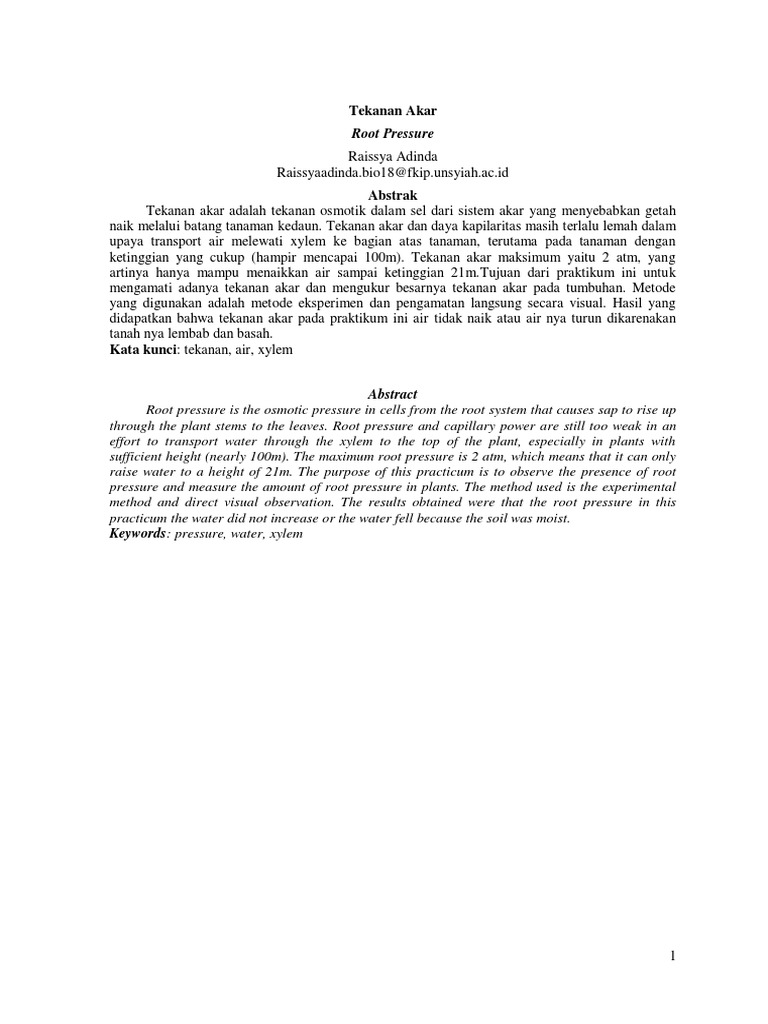 Laporan 1 Fistum Tekanan Akar | PDF