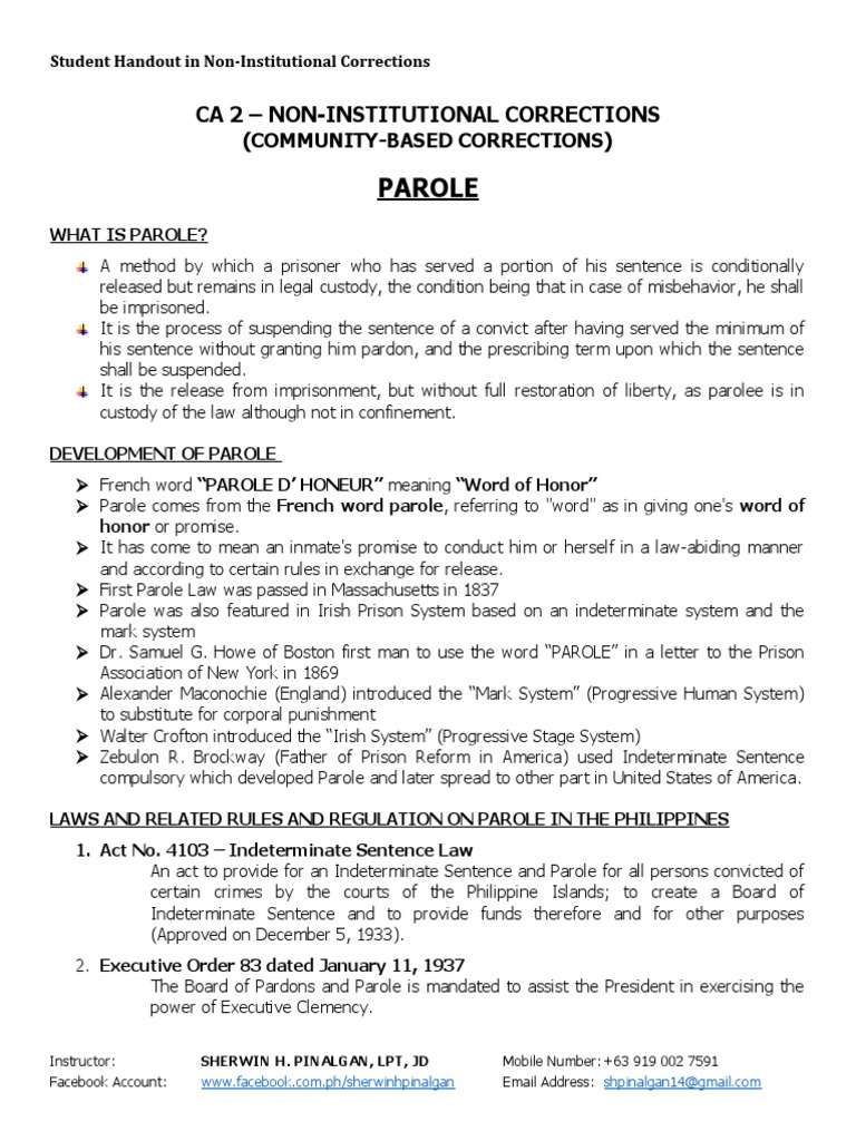 Parole: Ca 2 - Non-Institutional Corrections | PDF | Parole | Probation