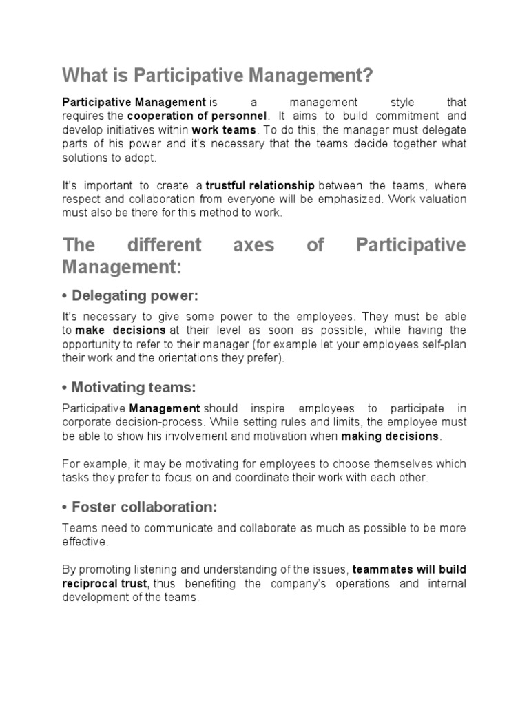 What Is Participative Management | PDF | Human Nature | Psychological ...