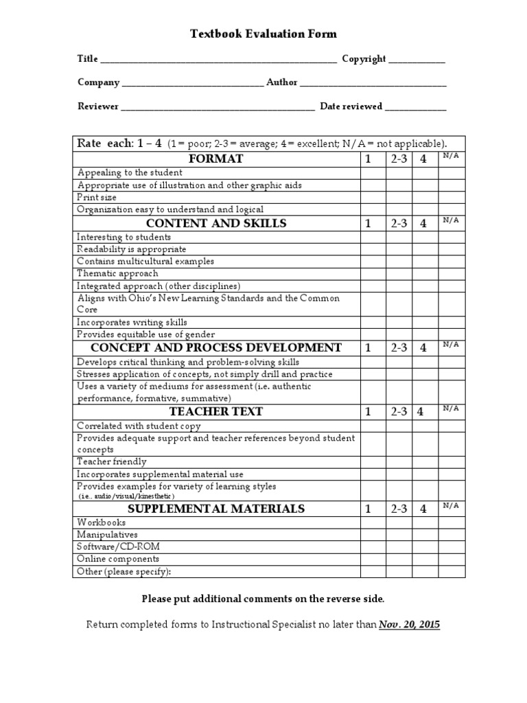 Generic Textbook Evaluation Form | PDF