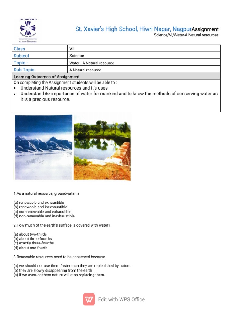 Understanding Water as a Valuable Natural Resource: An Assignment on ...