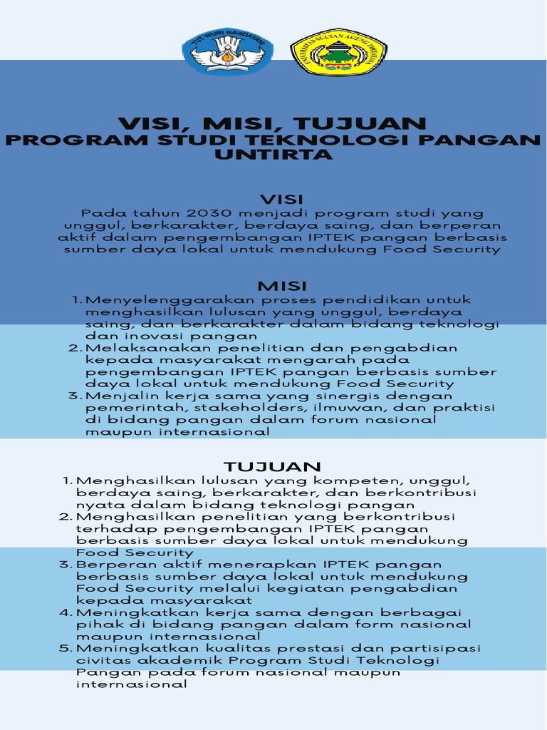 Fix Visi, Misi, Tujuan Program Studi Teknologi Pangan Untirta | PDF | Teknologi & Rekayasa