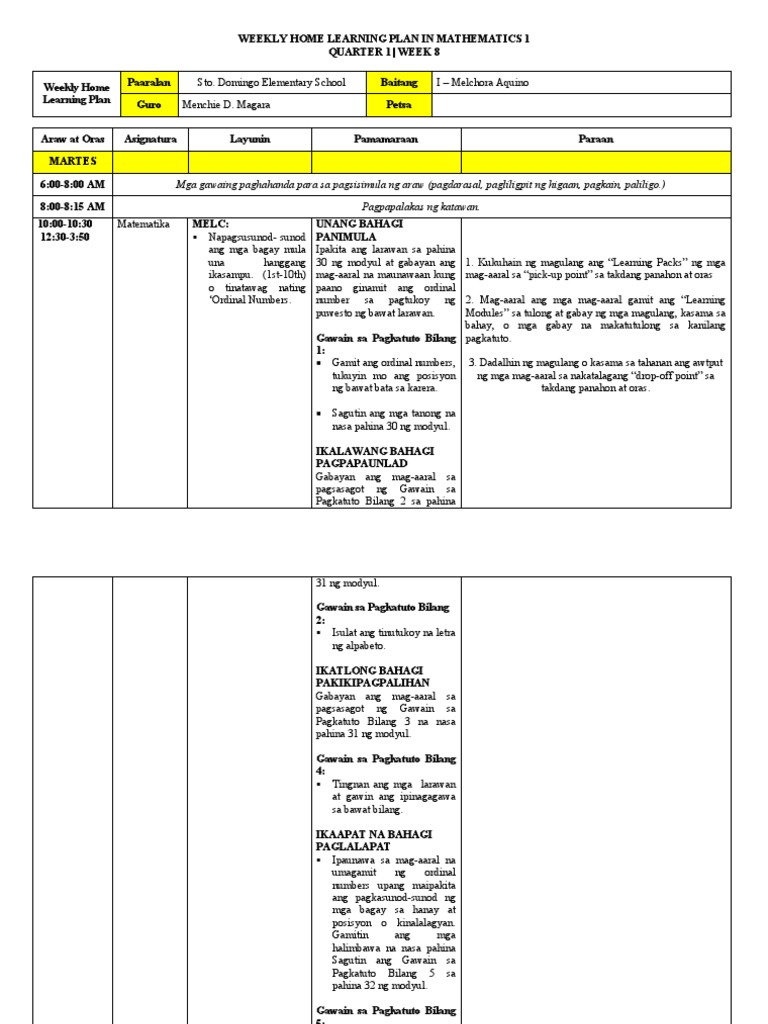 Weekly Home Learning Plan Grade One | PDF