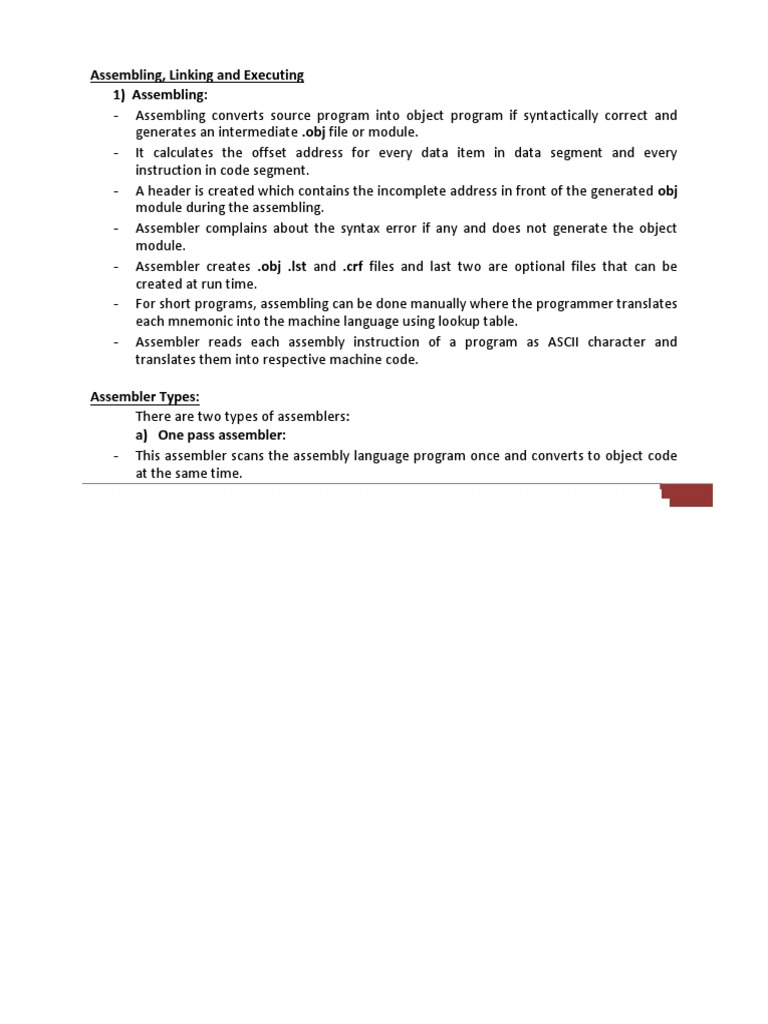 Assembling, Linking and Executing 1) Assembling | PDF | Assembly ...