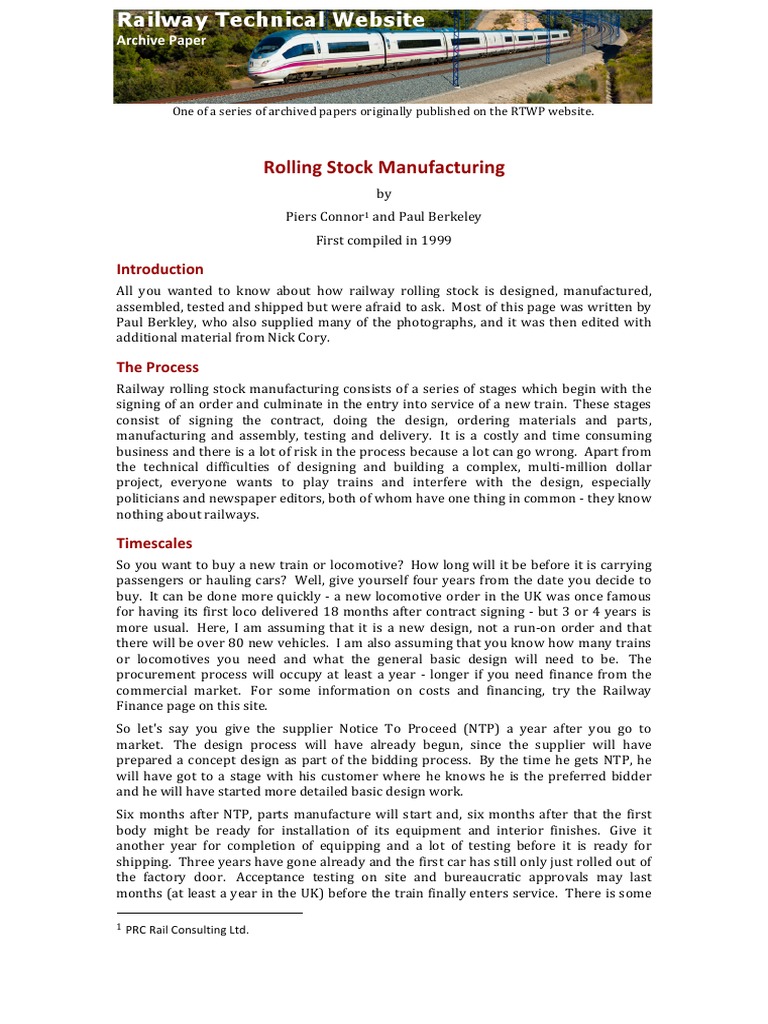 Rolling Stock Manufacturing Process Overview | PDF | Wheel | Electrical ...