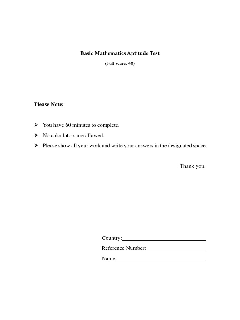 Basic Mathematics Aptitude Test | PDF | Function (Mathematics) | Random ...