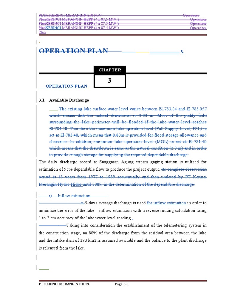 Chapter 3 - Operation Plan | PDF | Spillway | Power Station