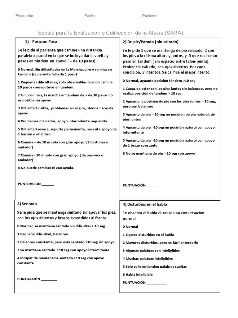 Escala SARA para Evaluación de Ataxia | PDF