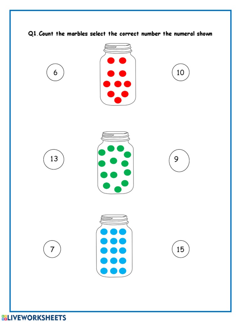 Q1.Count The Marbles Select The Correct Number The Numeral Shown | PDF