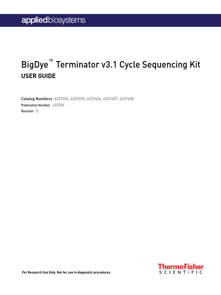 Bigdye Terminator V3.1 Cycle Sequencing Kit: User Guide | PDF ...