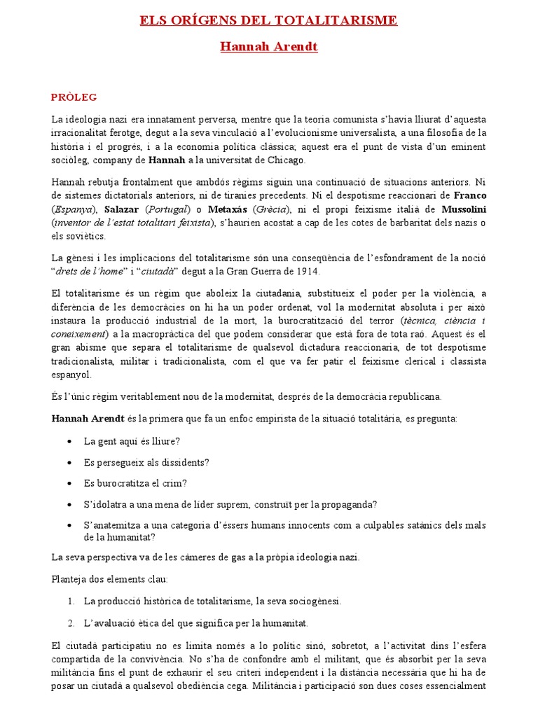 Els Orígens Del Totalitarisme. Hannah Arendt | PDF