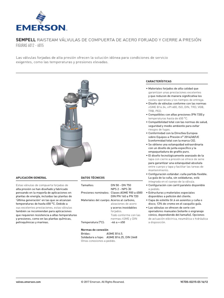 Data Sheets Raisteam Válvulas de Compuerta de Acero Forjado y Cierre A ...