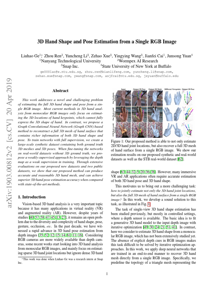 3D Hand Shape and Pose Estimation From A Single RGB Image | PDF | 3 D ...