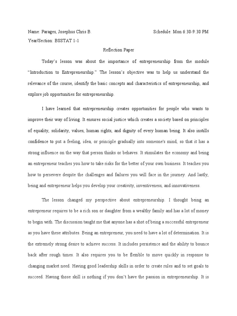Insights on Entrepreneurship Reflection | PDF | Entrepreneurship ...