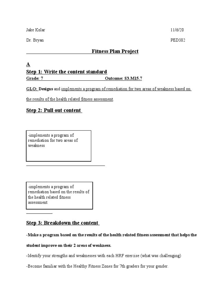 Fitness Plan Project 1 | PDF | Physical Fitness | Flexibility (Anatomy)