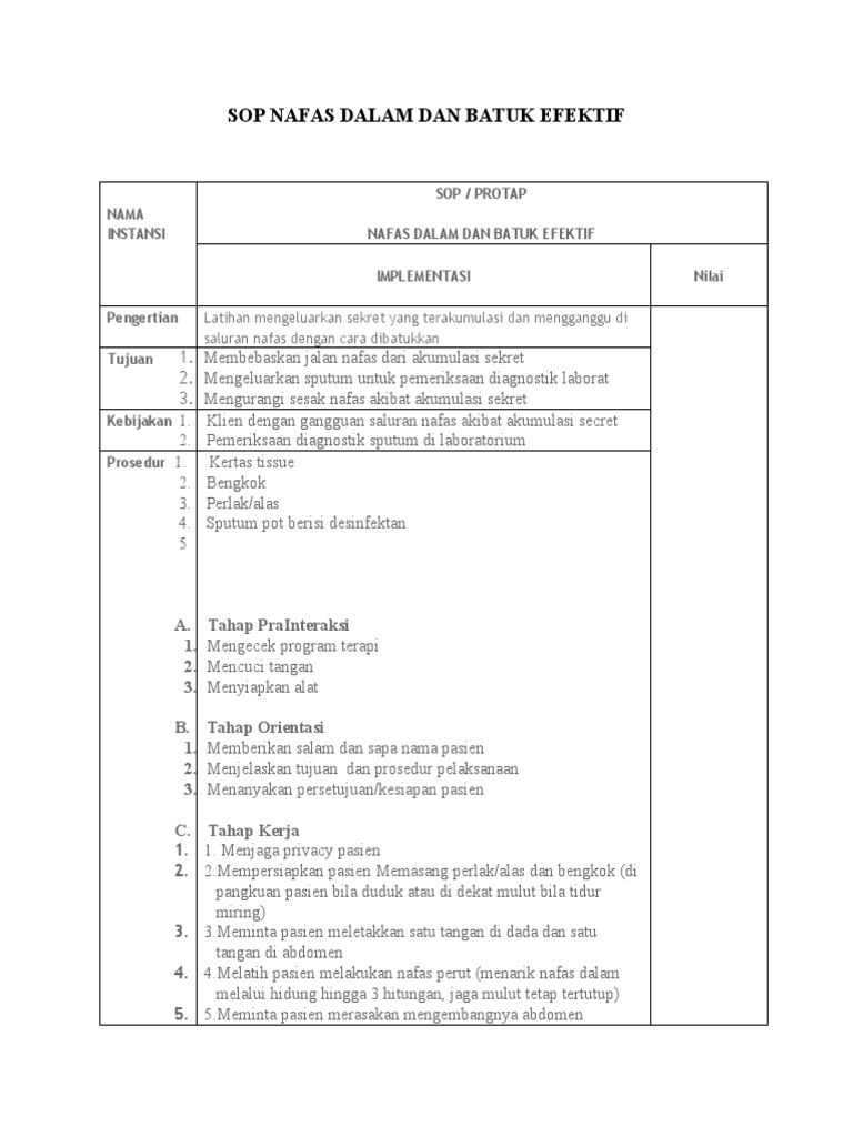 Sop Nafas Dalam Dan Batuk Efektif | PDF