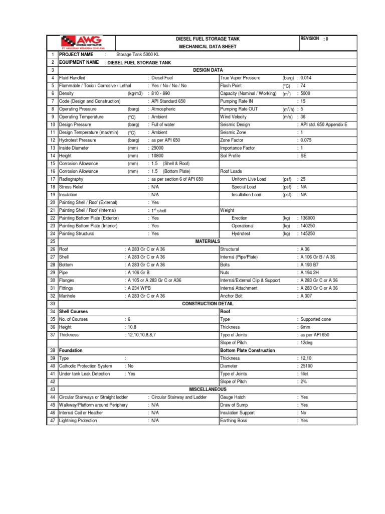 Mechanical Data Sheet T5000 | PDF | Pressure | Pipe (Fluid Conveyance)