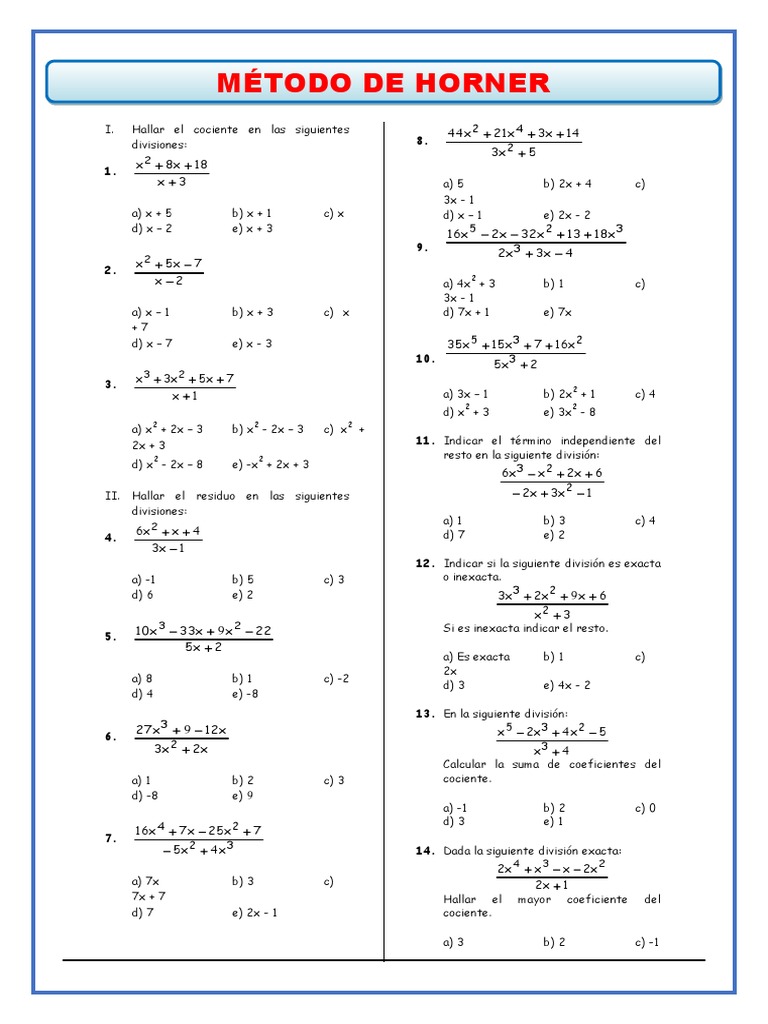 Ejercicios Del Método de Horner | PDF | Ocio | Enseñanza de matemática
