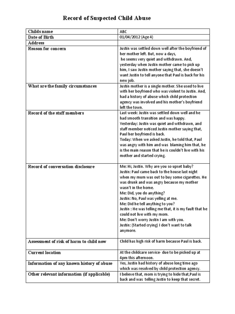 Report of Suspected Childs Abuse | PDF | Violence | Family
