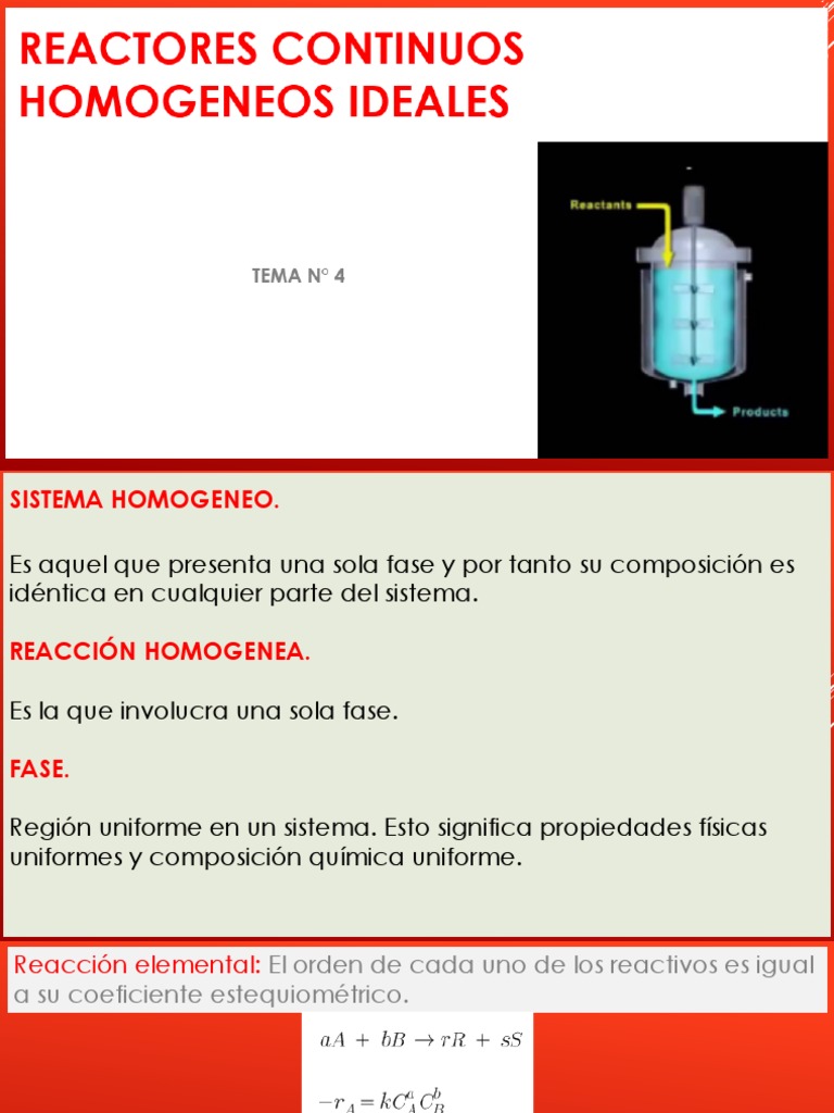 Reactores Continuos Homogeneos Ideales | PDF | Reactor Quimico | Mecánica