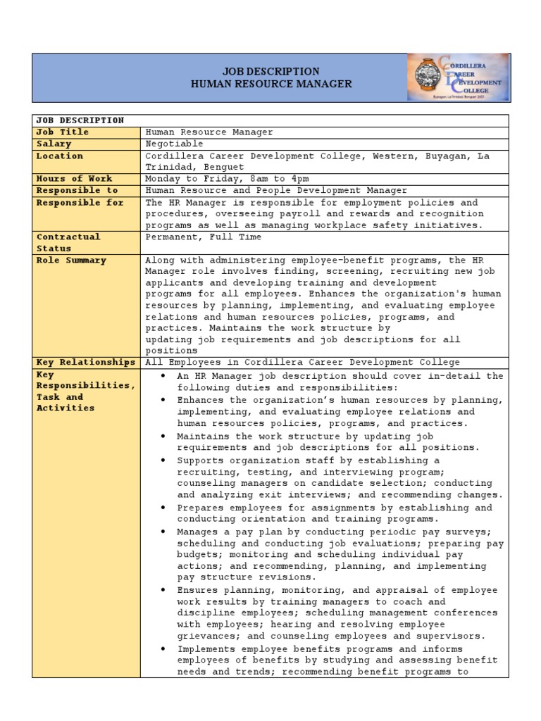 Job Description and Job Specification | PDF | Human Resource Management ...