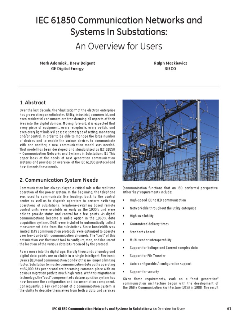 Iec 61850 Communication Networks And Systems In Substations An Overview For Users Pdf