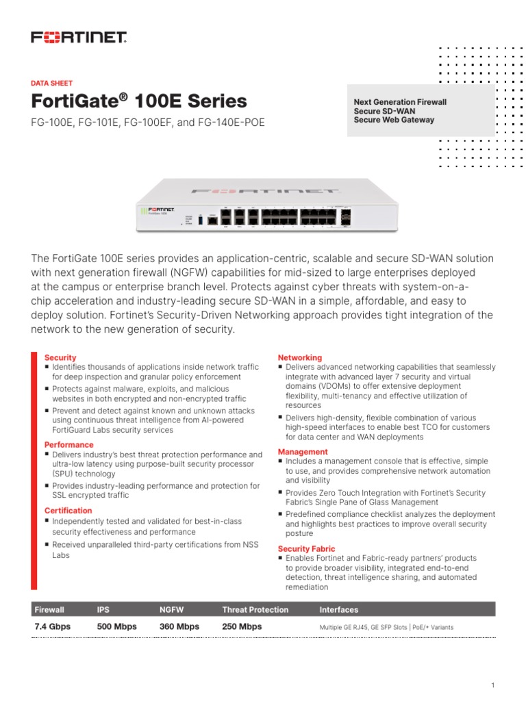 Fortigate 100E Series: Data Sheet | Download Free PDF | Computer Network | Firewall (Computing)