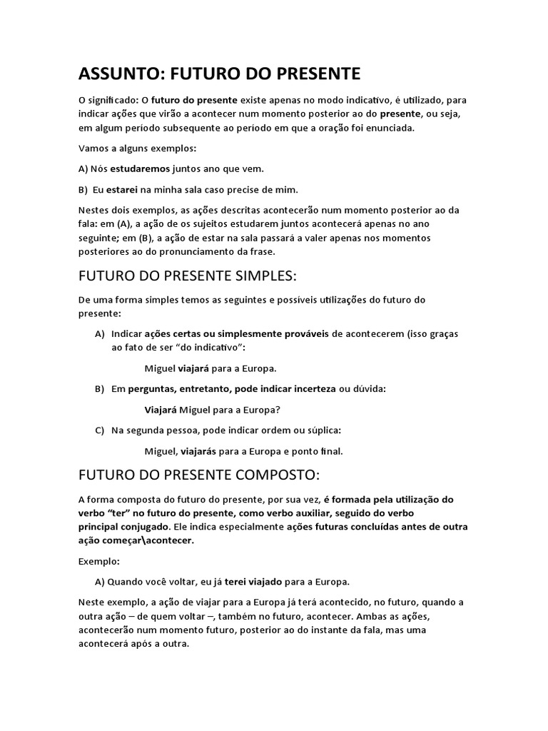 As formas do futuro do presente no português | PDF | Comunicação humana ...