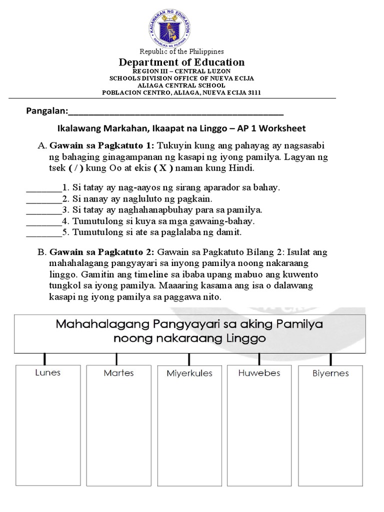 Grade 1 Worksheet Q2W4 | PDF